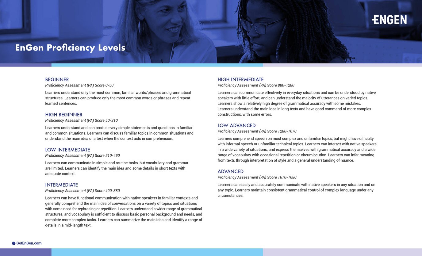 EnGen's Proficiency Levels